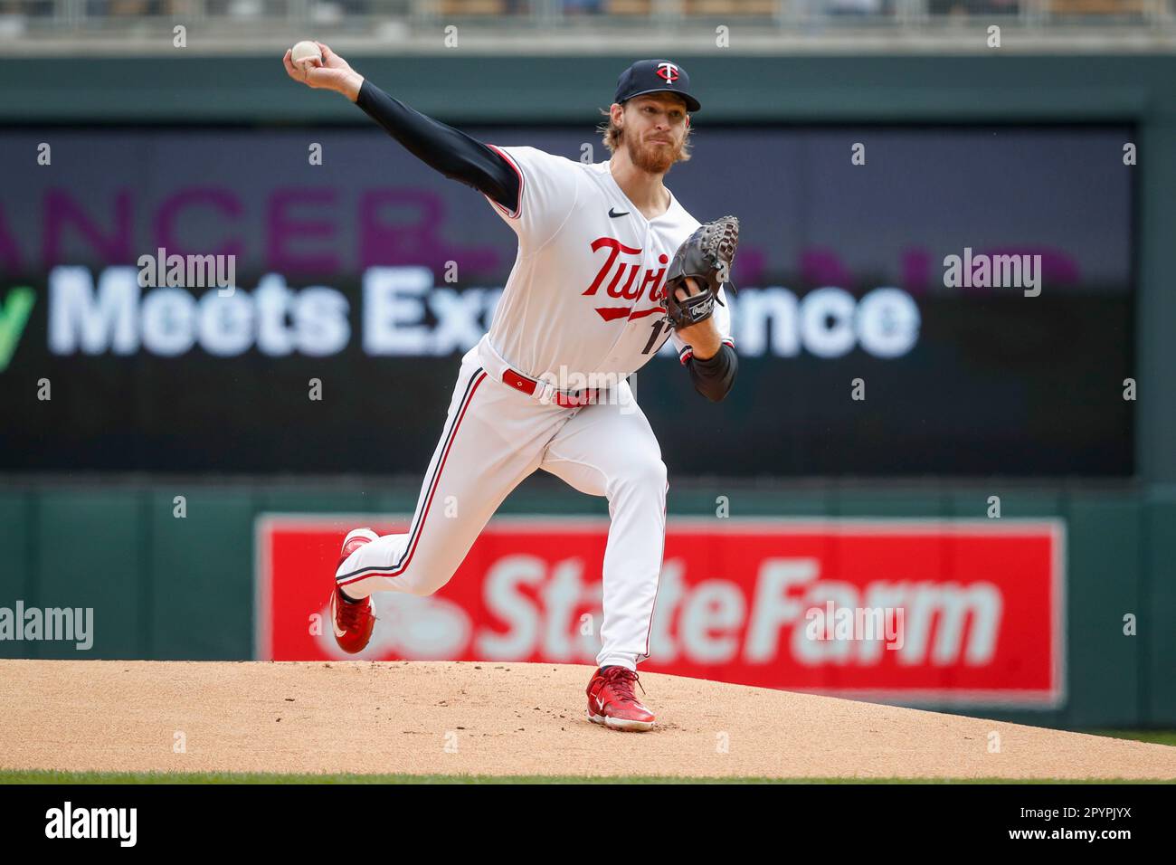 Minnesota Twins starting pitcher Bailey Ober throws to the Kansas City ...