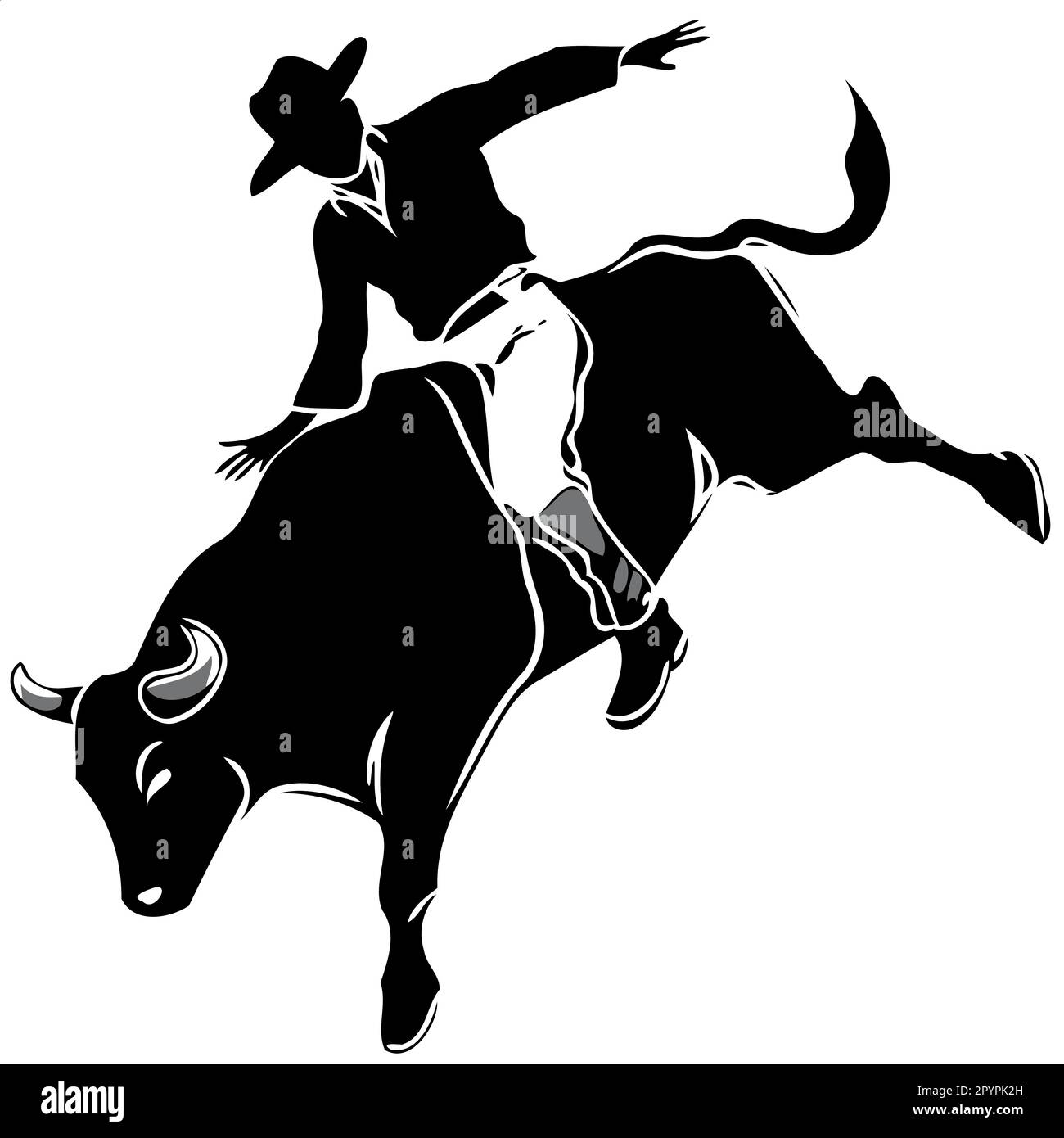 cowboy man riding a bull at a rodeo bull riding black and white ...