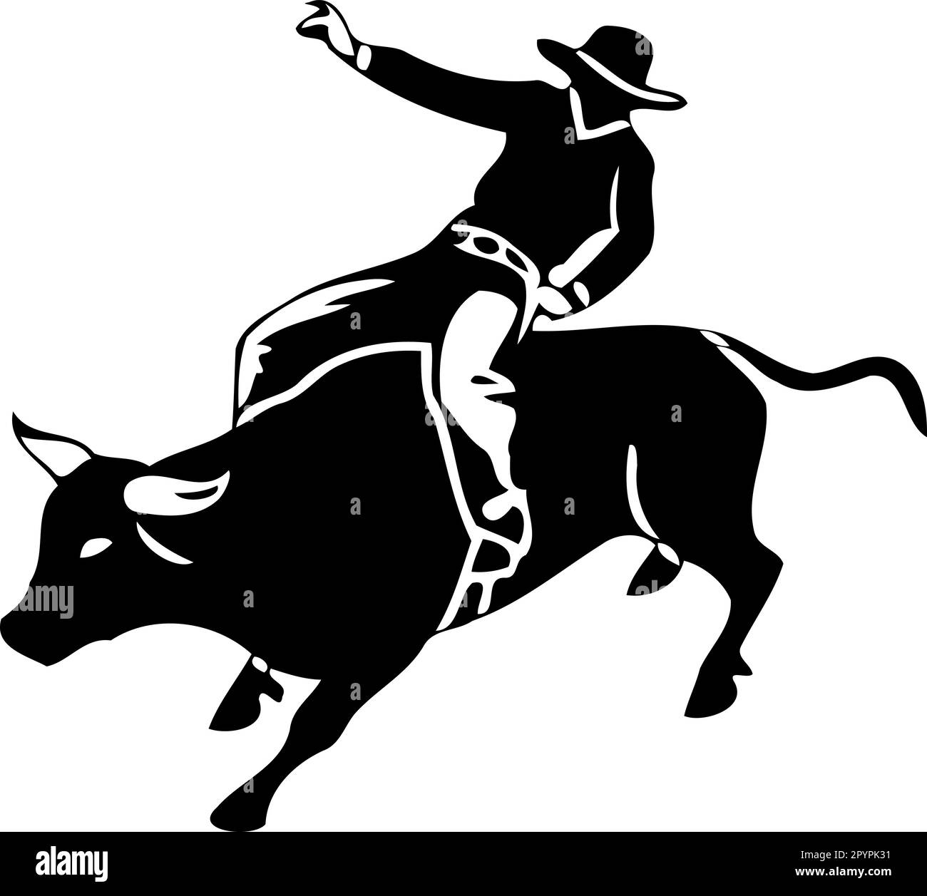 cowboy man riding a bull at a rodeo bull riding black and white ...
