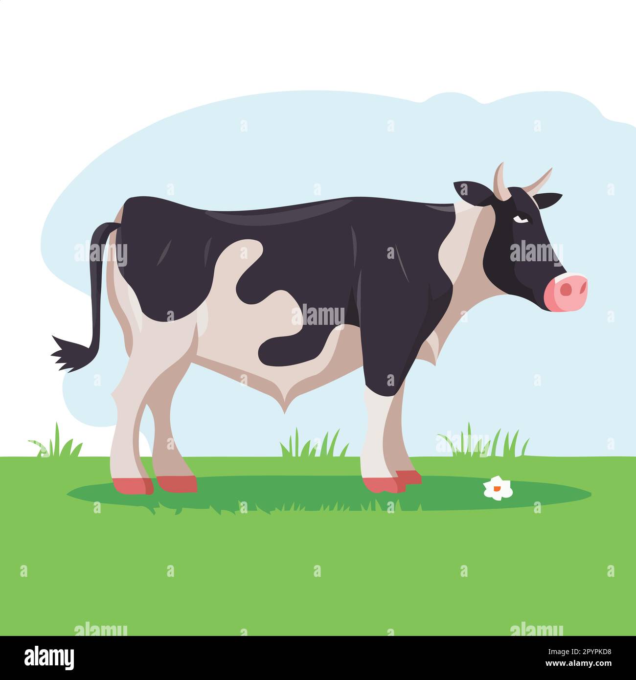 animal mammal cow in a grass field minimalist vector illustration Stock ...