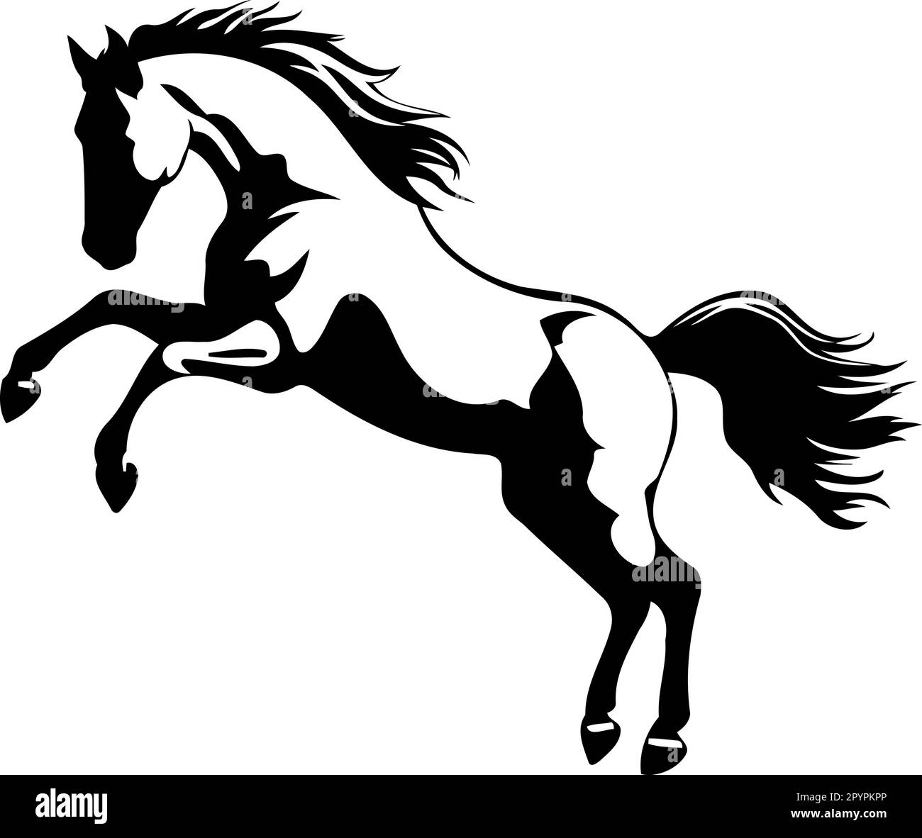 animal horse rearing black and white silhouette minimalist vector ...