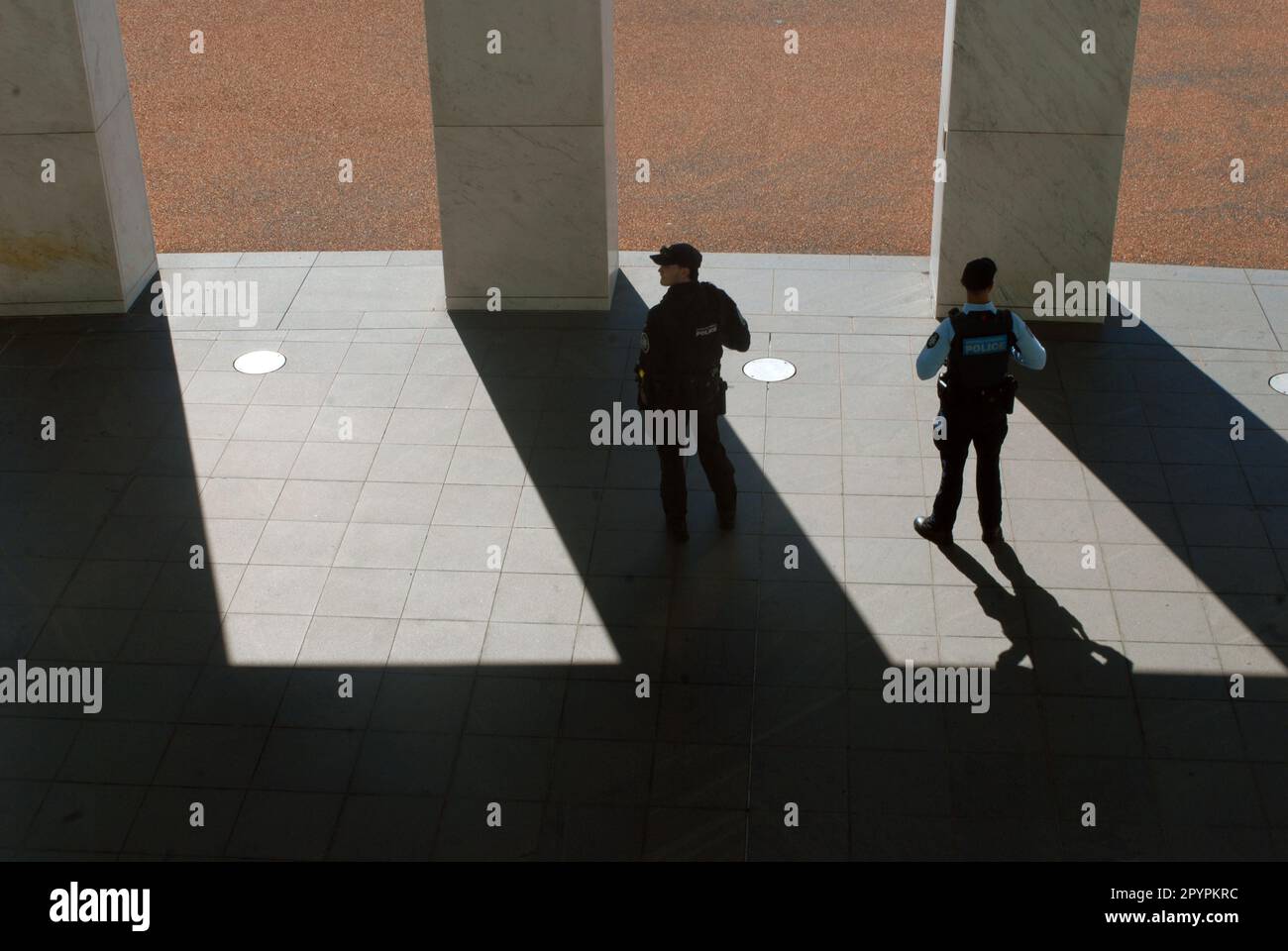Armed police at entrance to Australia's Parliament House, Canberra, ACT ...