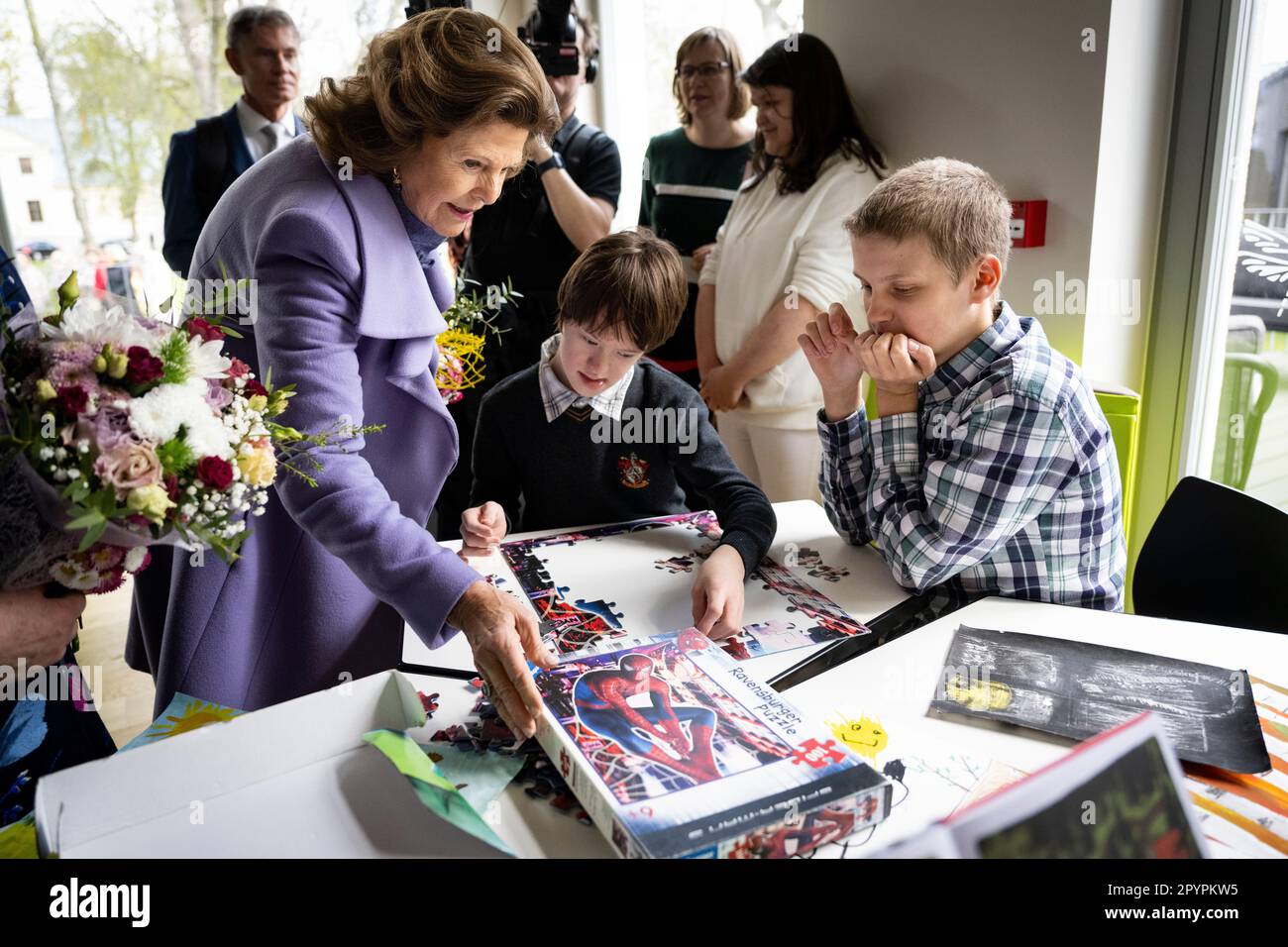 Sweden's Queen Silvia and Mrs Sirje Karis visit Tammistu Centre Estonia ...