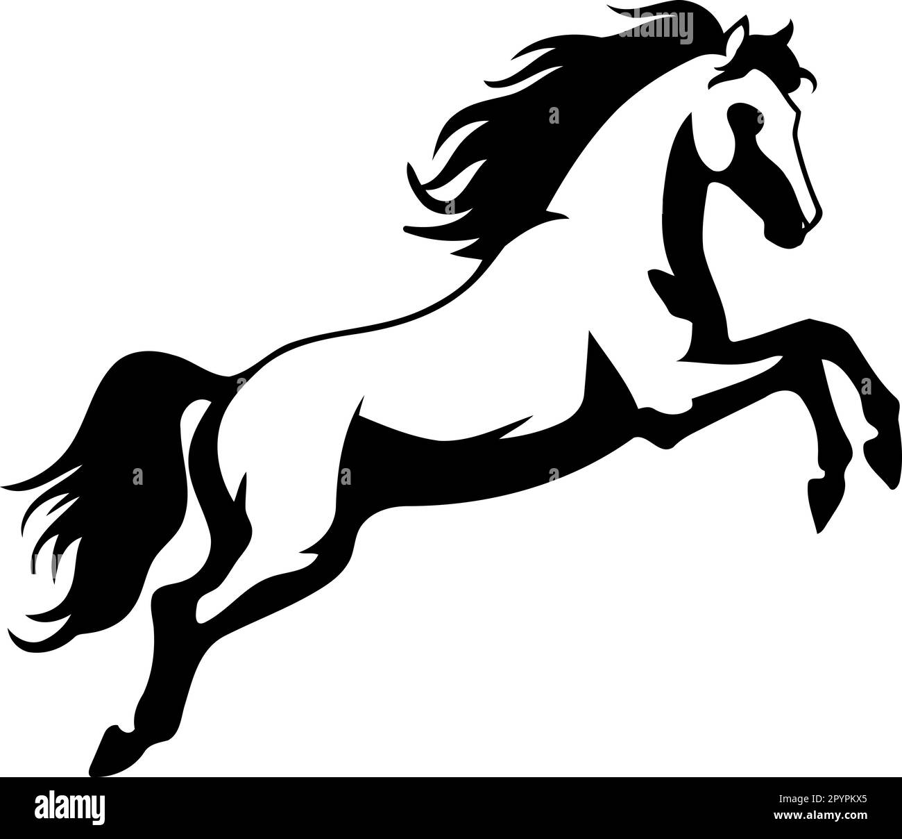 animal horse rearing black and white silhouette minimalist vector ...