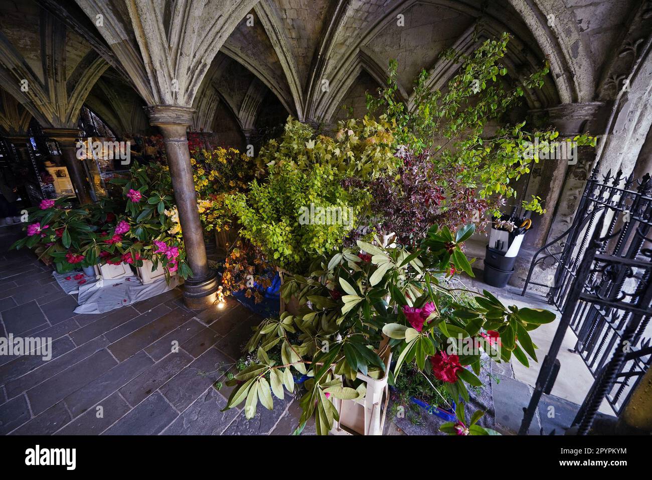 Some of the coronation service flowers at Chapter House, Westminster ...