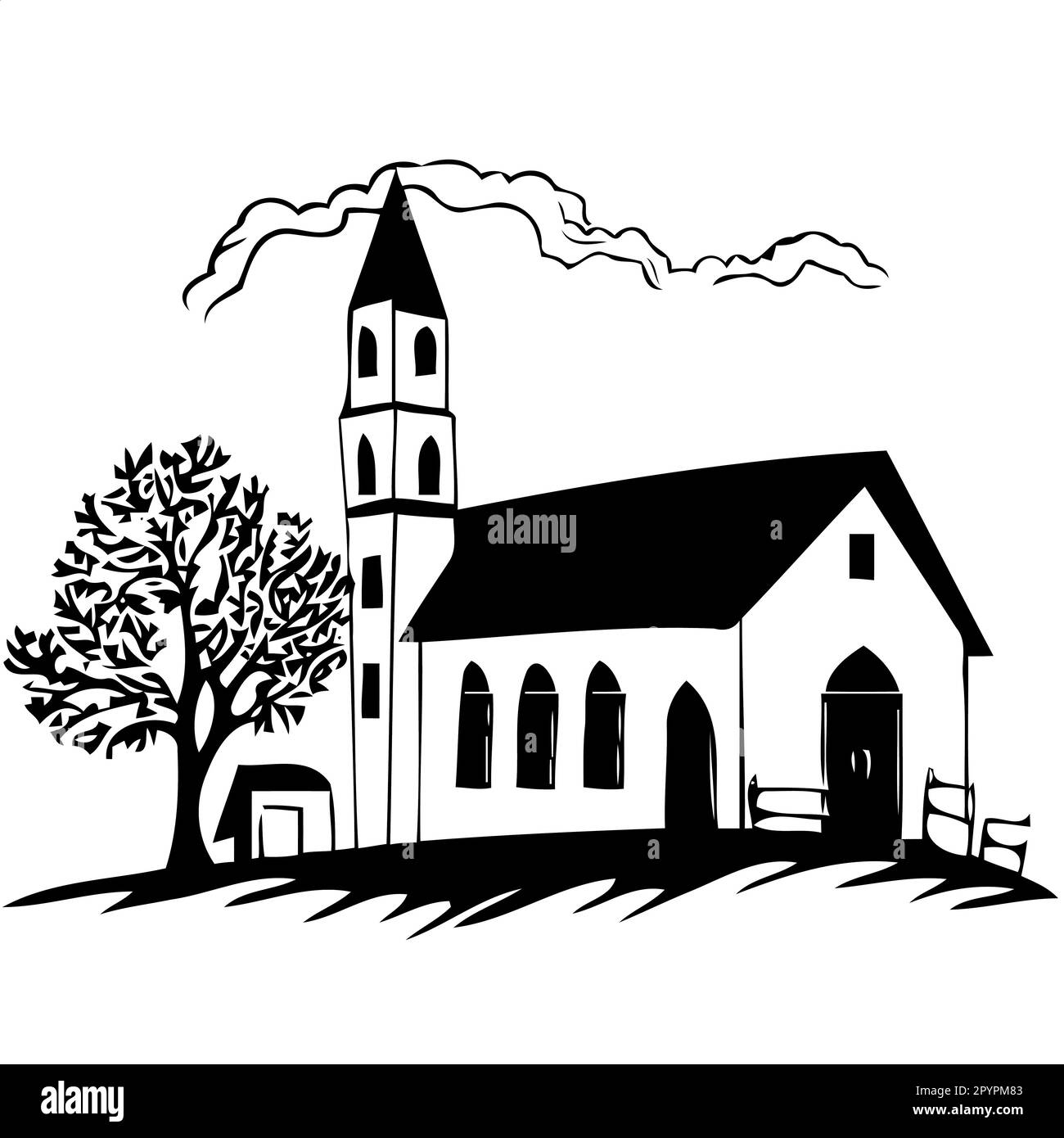 classic small church building black and white silhouette vector ...
