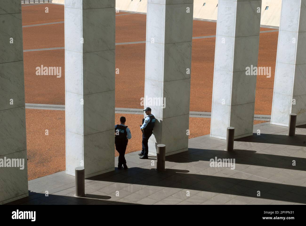 Armed police at entrance to Australia's Parliament House, Canberra, ACT ...