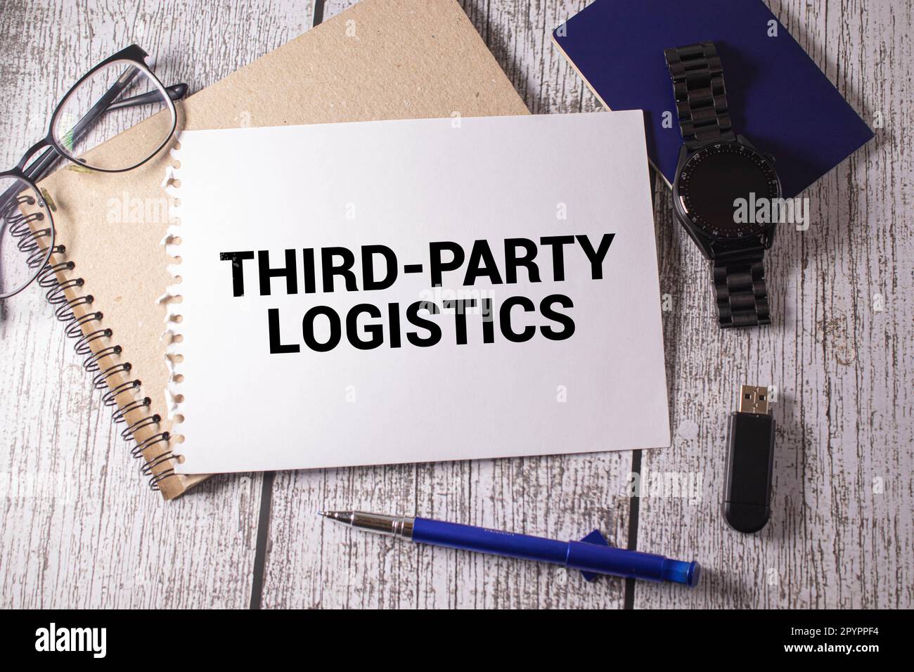 Text THIRD PARTY DELIVERY written on white paper note with pen and eye ...