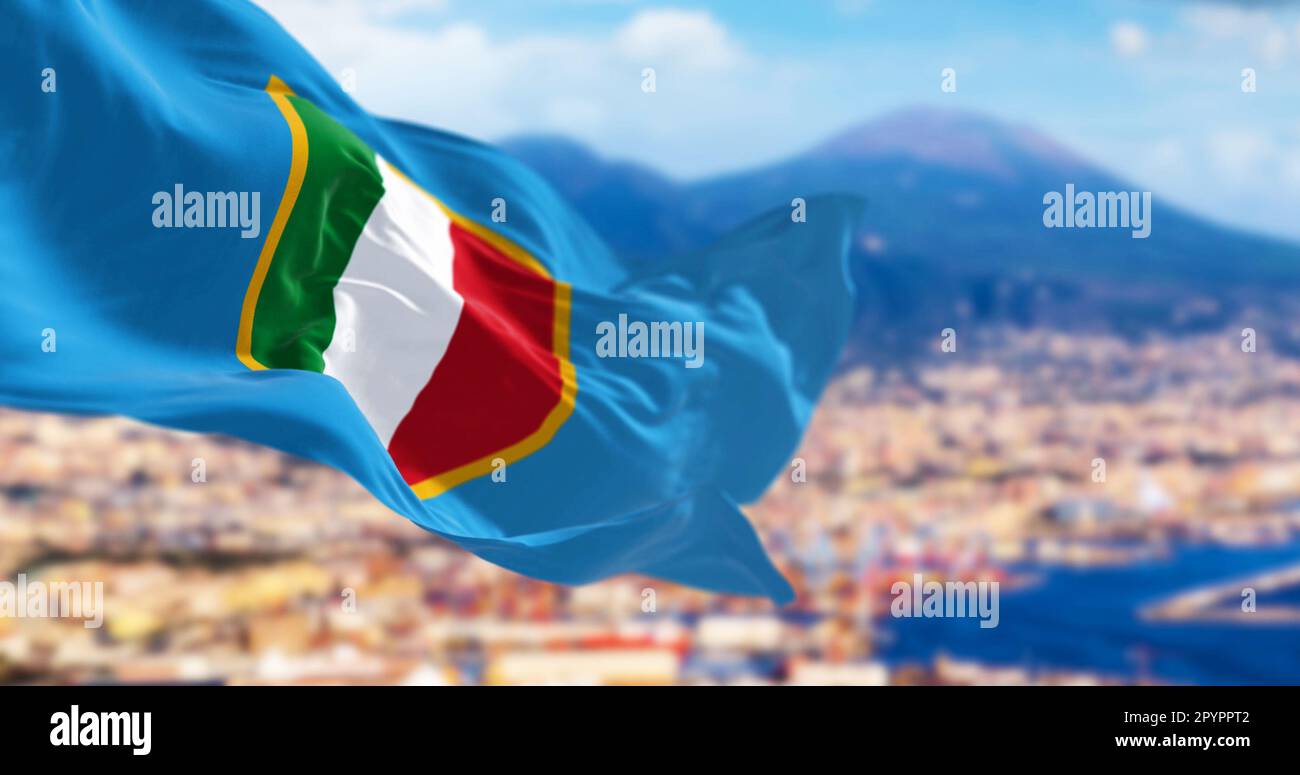 Naples, IT, March 2023: Flag of italian Scudetto award waving with the ...