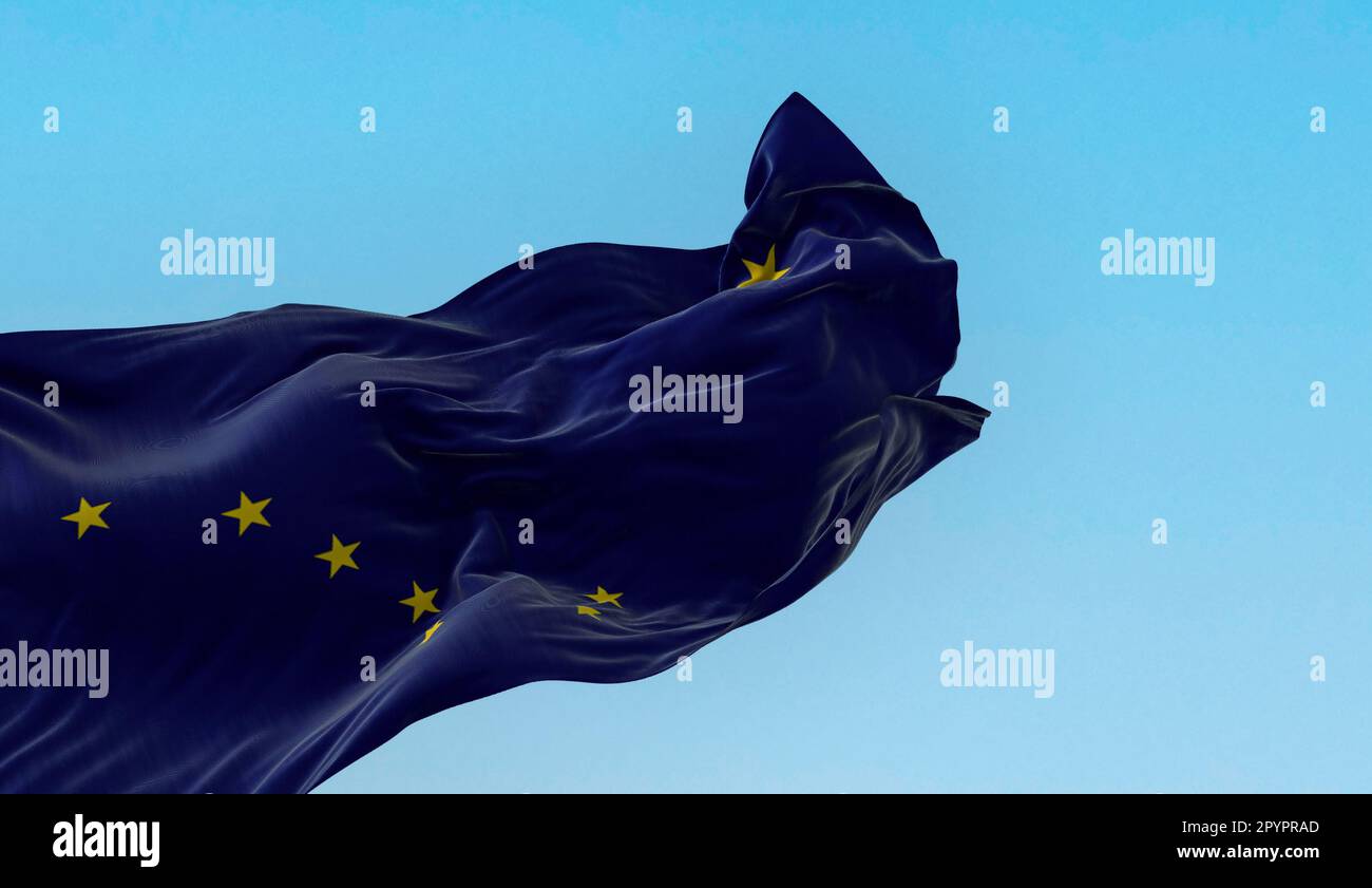 Alaska state flag waving in the wind on a clear day. Big dipper and ...