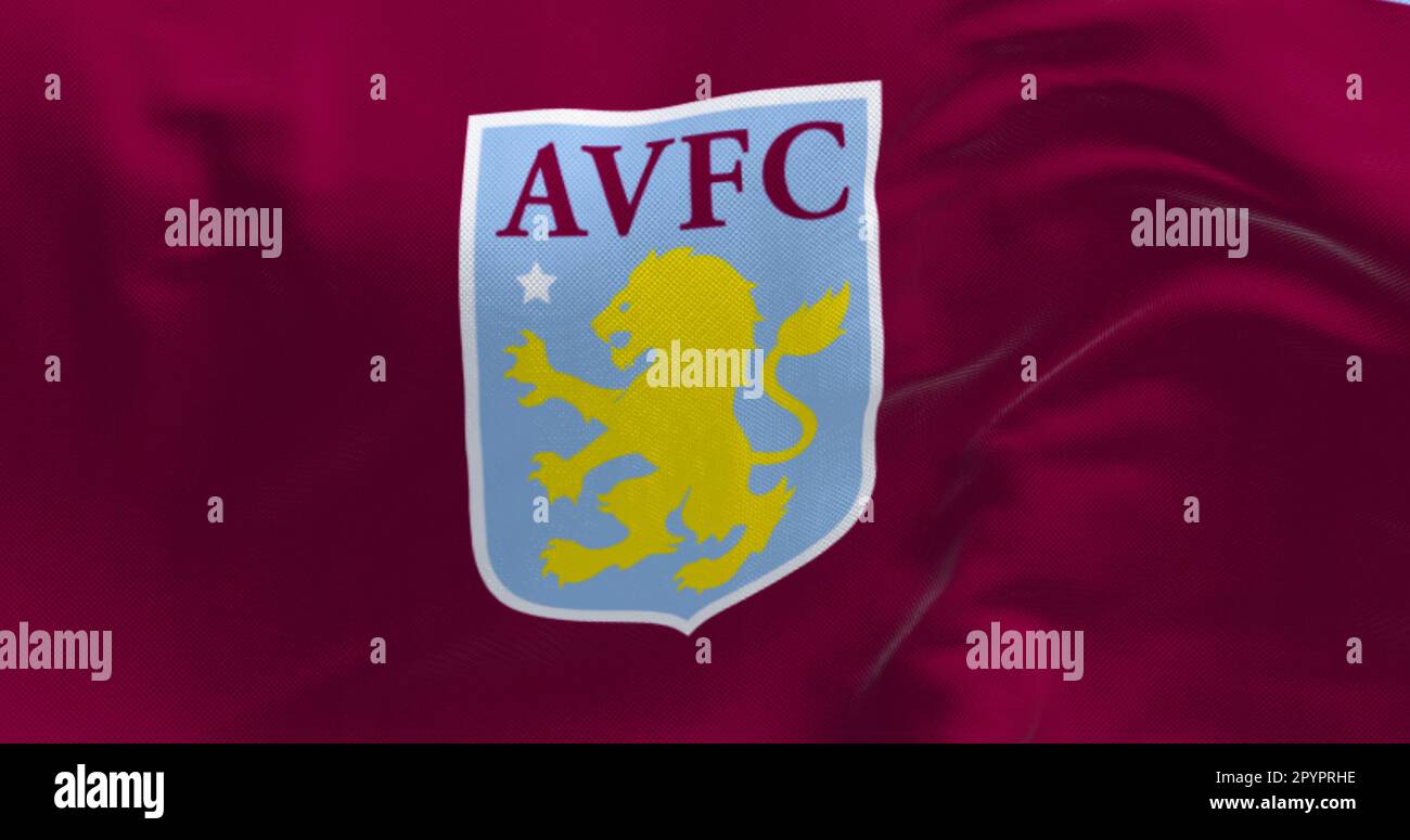 Birmingham, UK, Feb 2023: Aston Villa Football Club flag waving. Aston ...