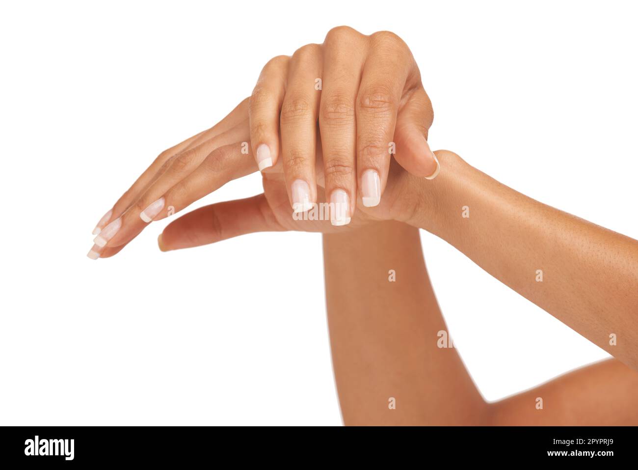 Her skin is so refreshed. A young woman feeling her silky, smooth skin ...