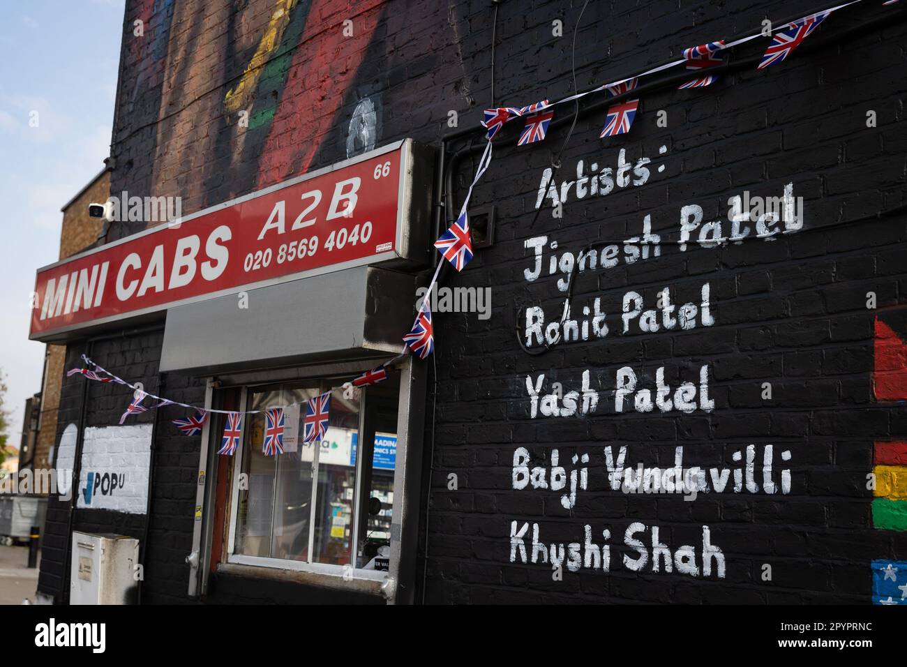 General view of a mural painting of King Charles III by artists Jignesh ...