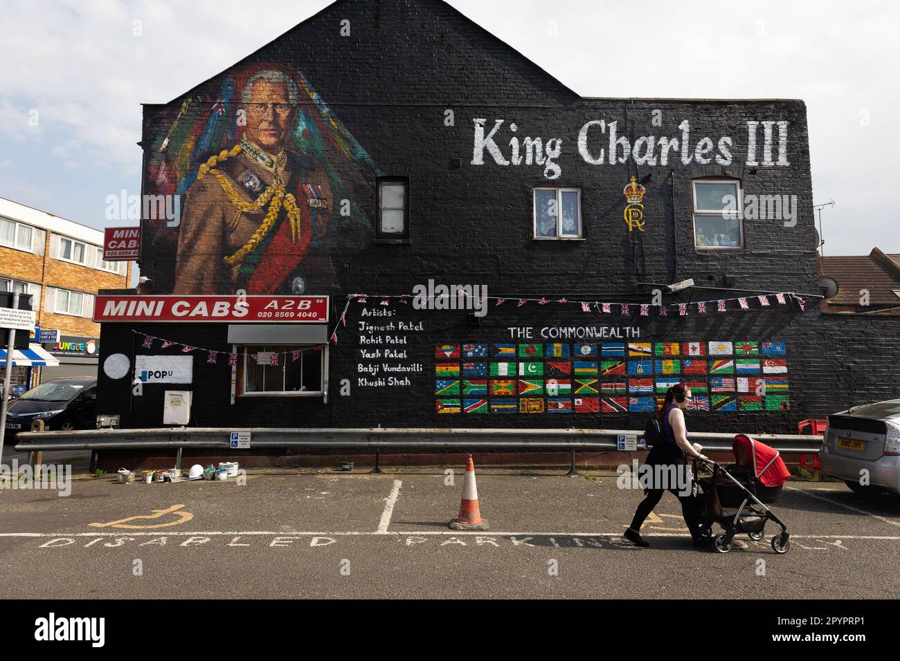 General view of a mural painting of King Charles III by artists Jignesh ...