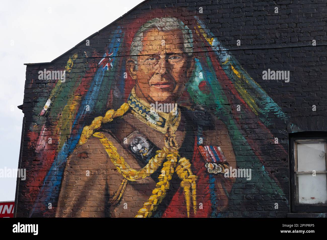 General view of a mural painting of King Charles III by artists Jignesh ...