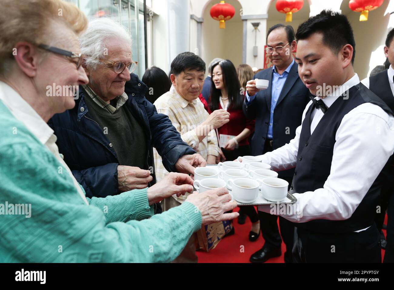 Brussels, Belgium. 4th May, 2023. People taste tea during an opening ...