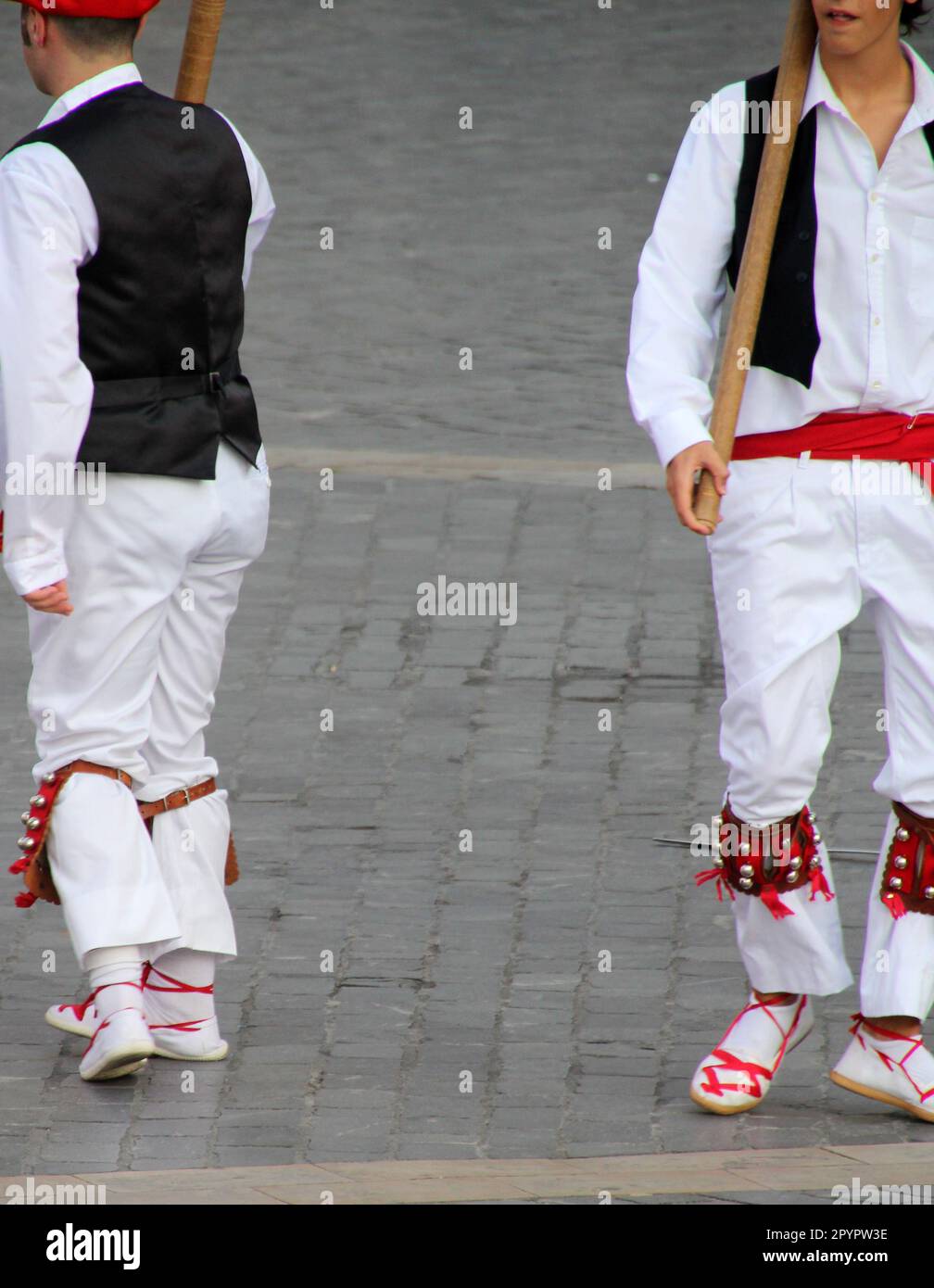 Basque folk dancers in the street Stock Photo - Alamy