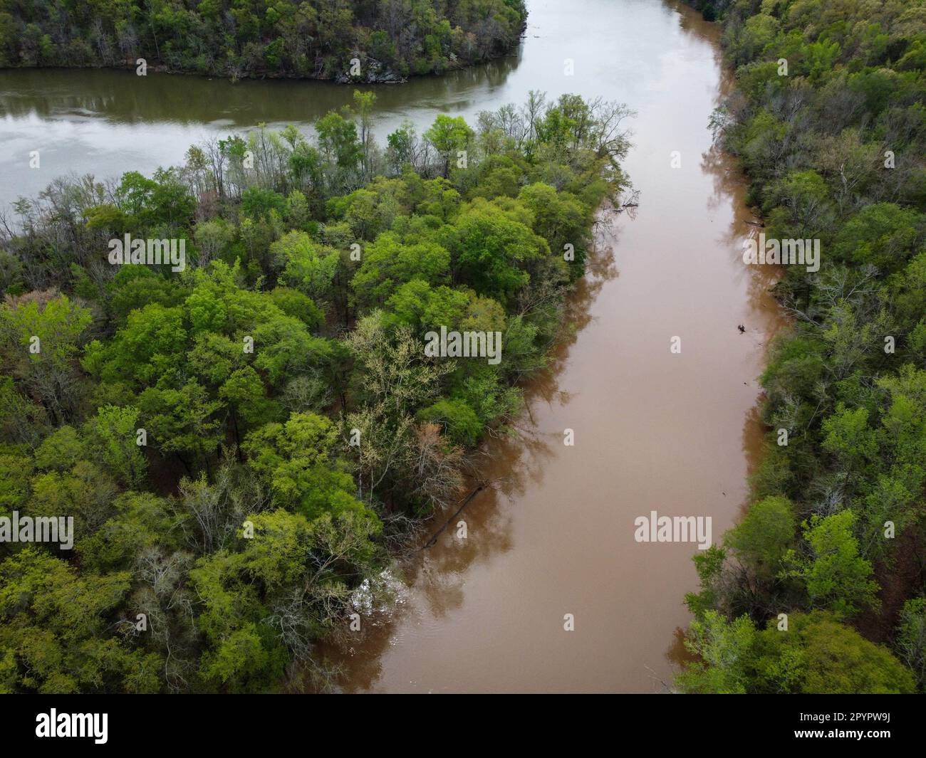 Muddy, slow moving Catawba river from above Stock Photo - Alamy