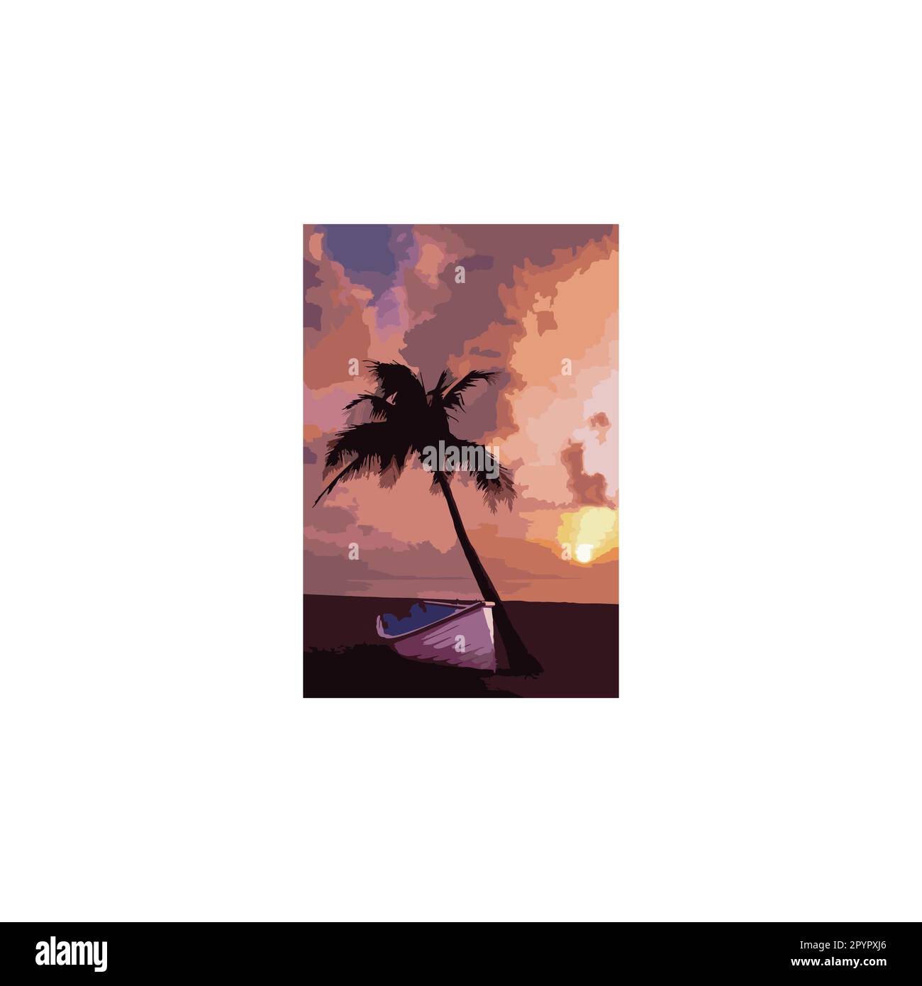 Beach, sunset, illustration geometric symbol simple logo vector Stock ...