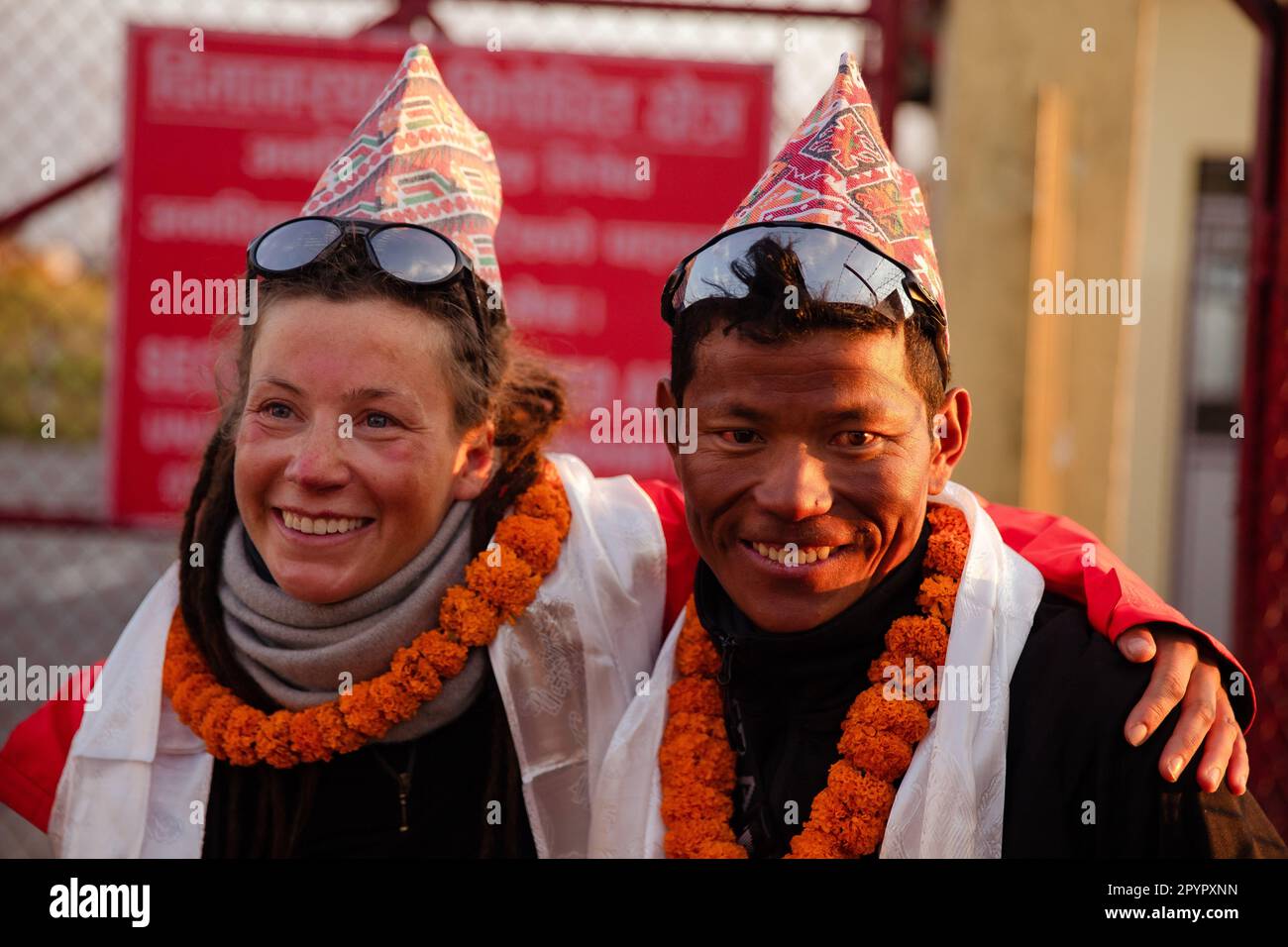 Norwegian climber Kristin Harila, poses for a photo upon her arrival at ...