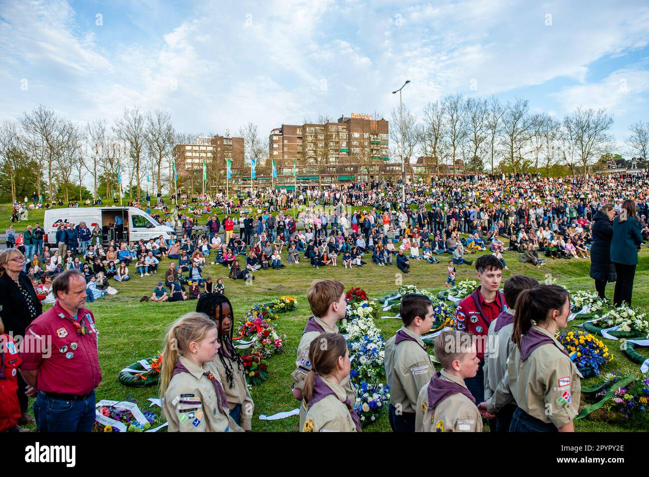Nijmegen, Netherlands, 04/05/2023, A group of scouts and people are ...