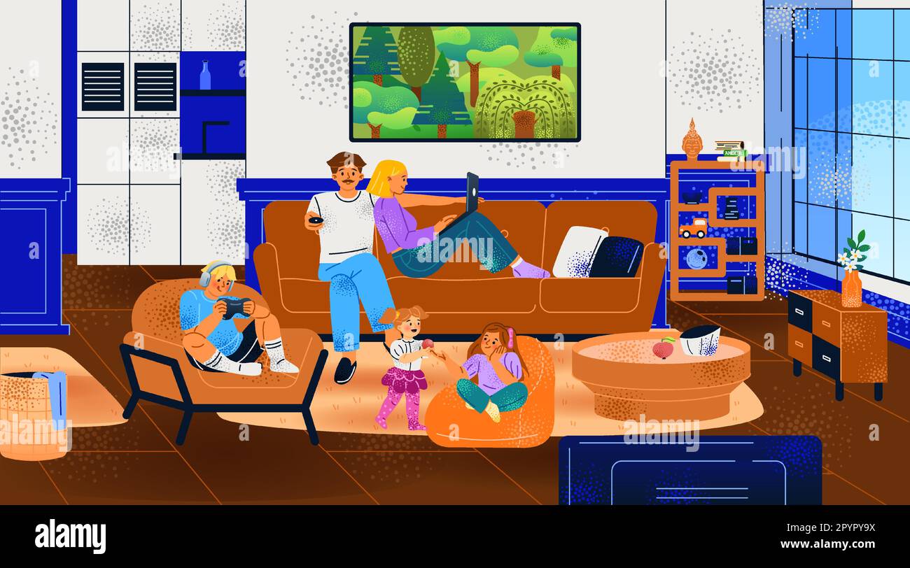 Family with gadget addiction Stock Vector Image & Art - Alamy