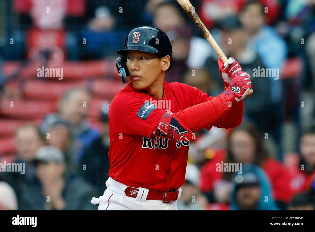 Boston Red Sox's Masataka Yoshida plays against the Toronto Blue Jays during the first inning of ...