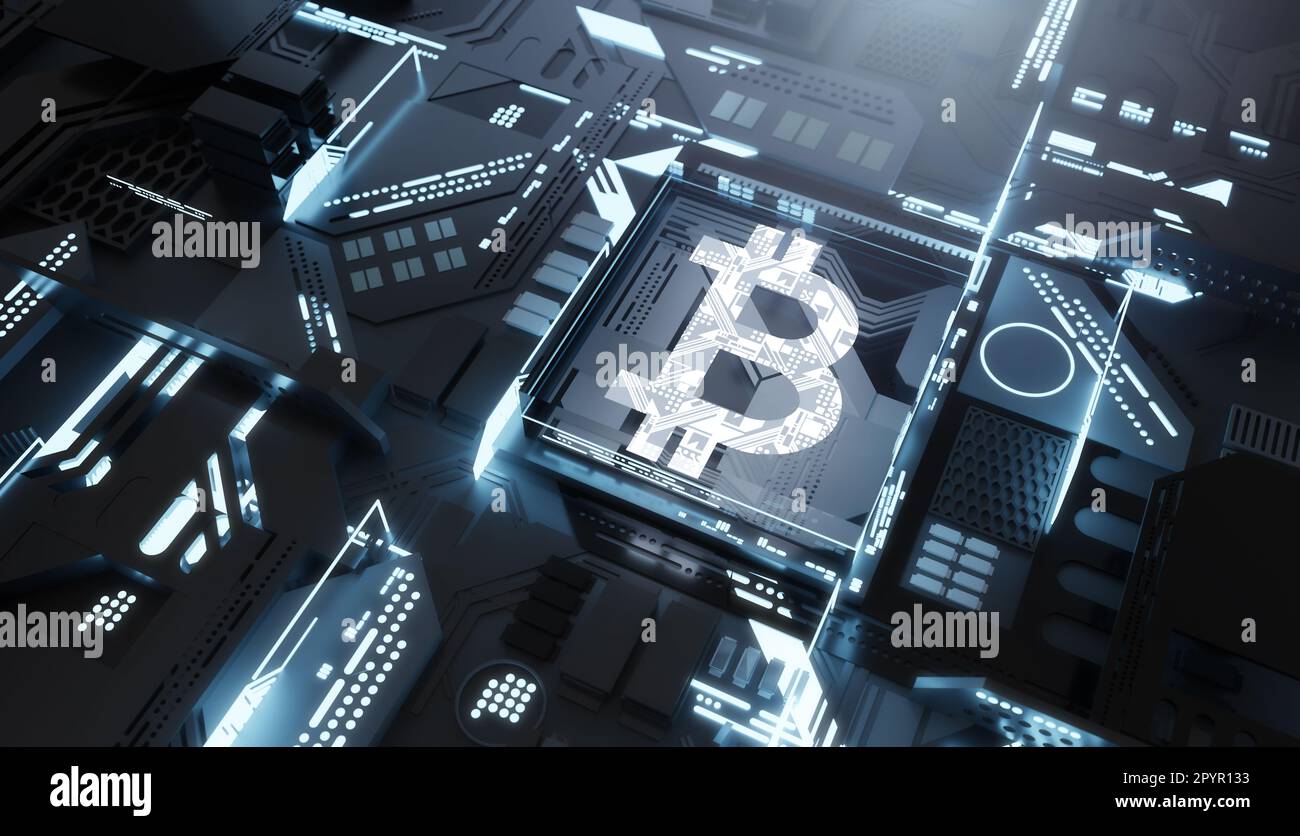 Bitcoin and cryptocurrency technology - digital money background. 3D ...