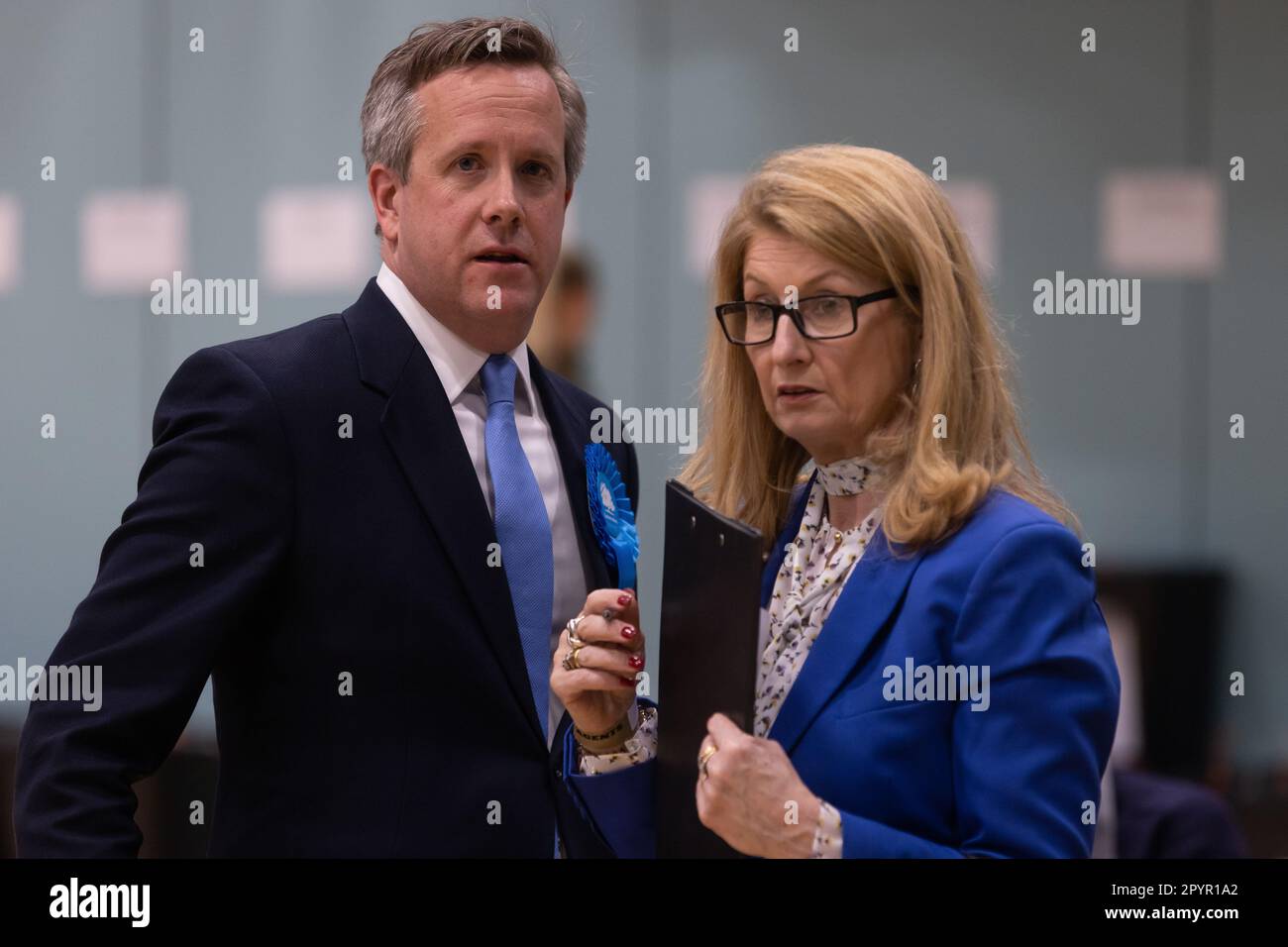 Maidenhead, UK. 4th May, 2023. Cllr Andrew Johnson (l), Leader of the ...