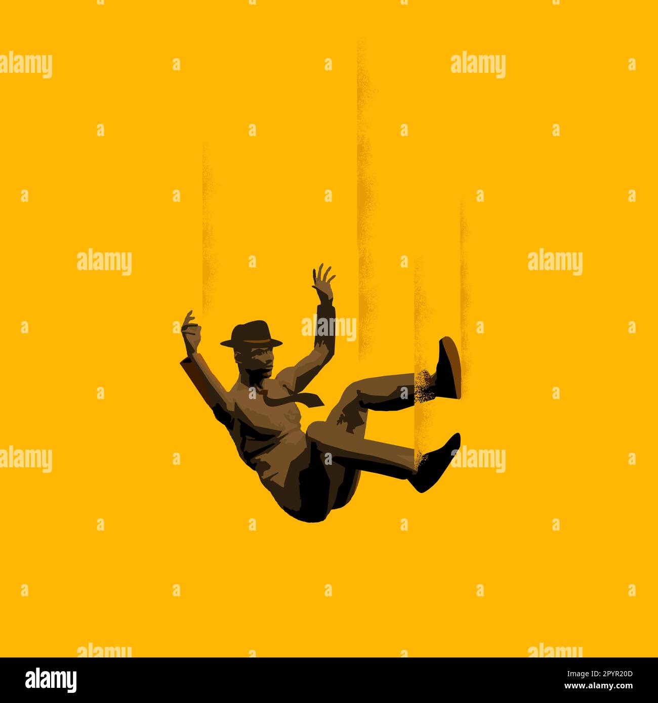 A businessman falling down from a high place. Problems and bad choices ...