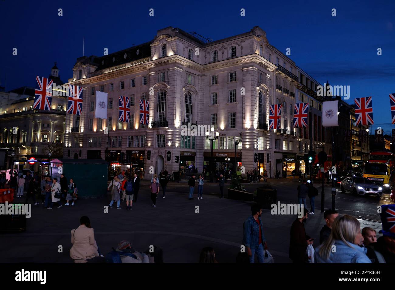 London England, UK. 04/05/2023, Streets are festooned with the Union ...