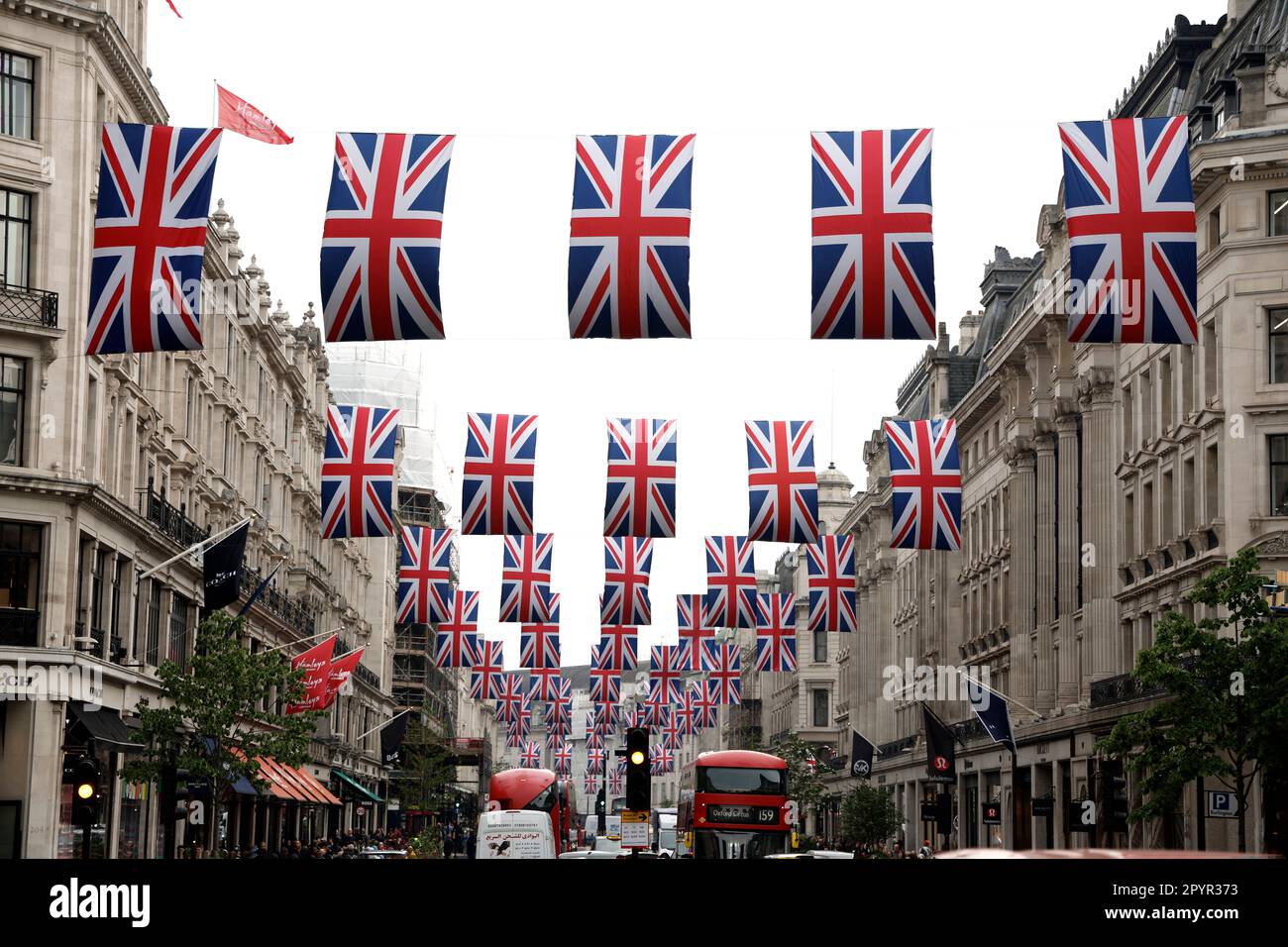 London England, UK. 04/05/2023, Streets are festooned with the Union ...