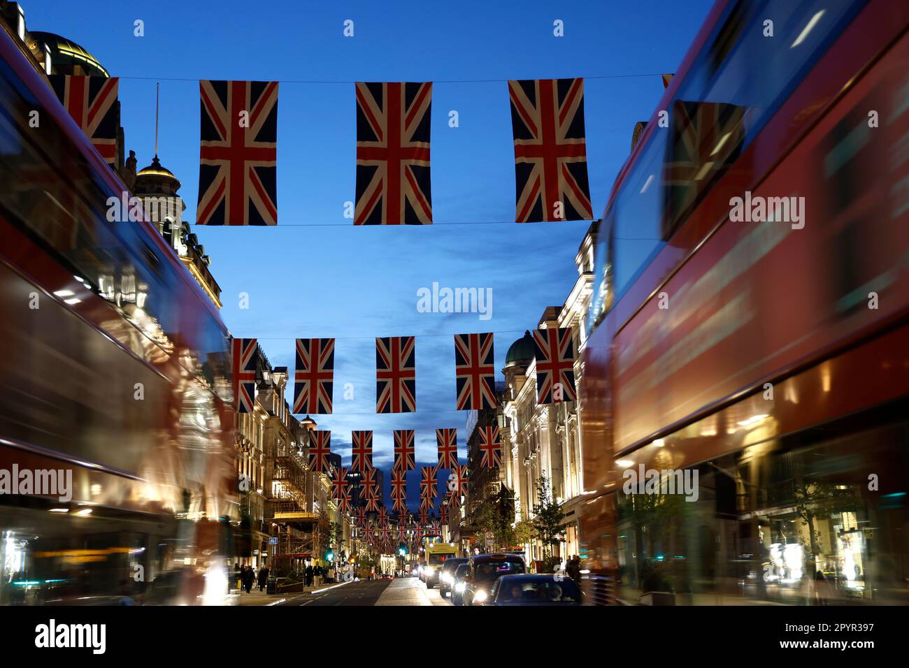 London England, UK. 04/05/2023, Streets are festooned with the Union ...