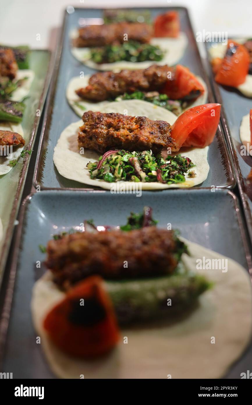 Traditional delicious Turkish foods; Turkish name; Adana kebab Stock ...