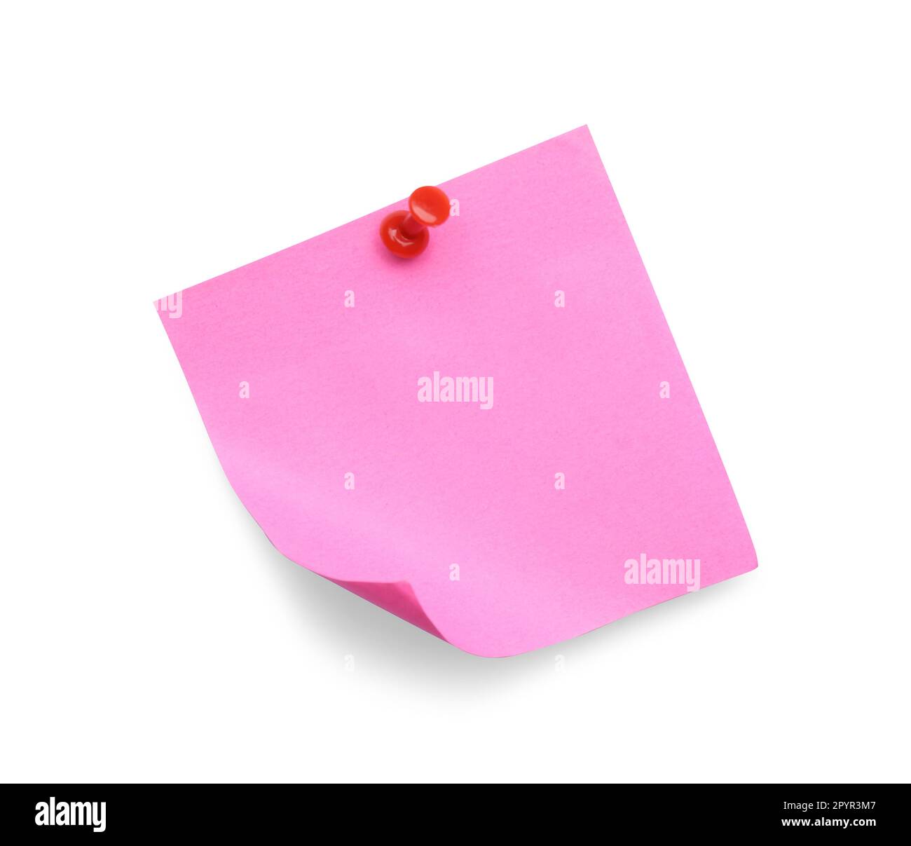 Blank pink note pinned on white background, top view Stock Photo - Alamy