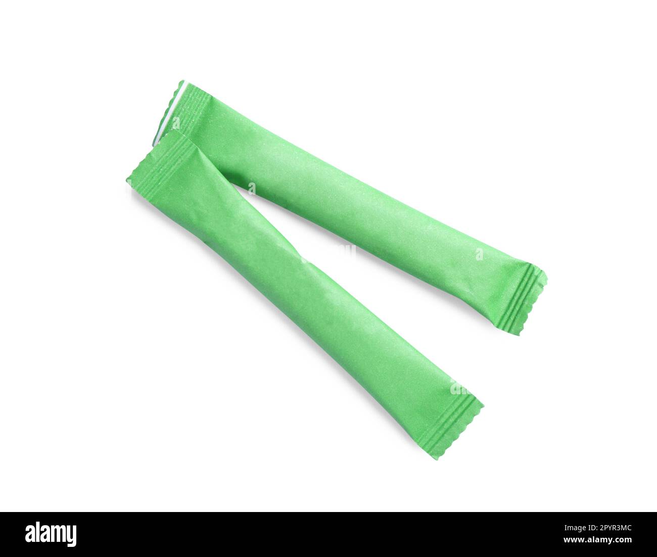 Green sticks of sugar on white background, top view Stock Photo - Alamy