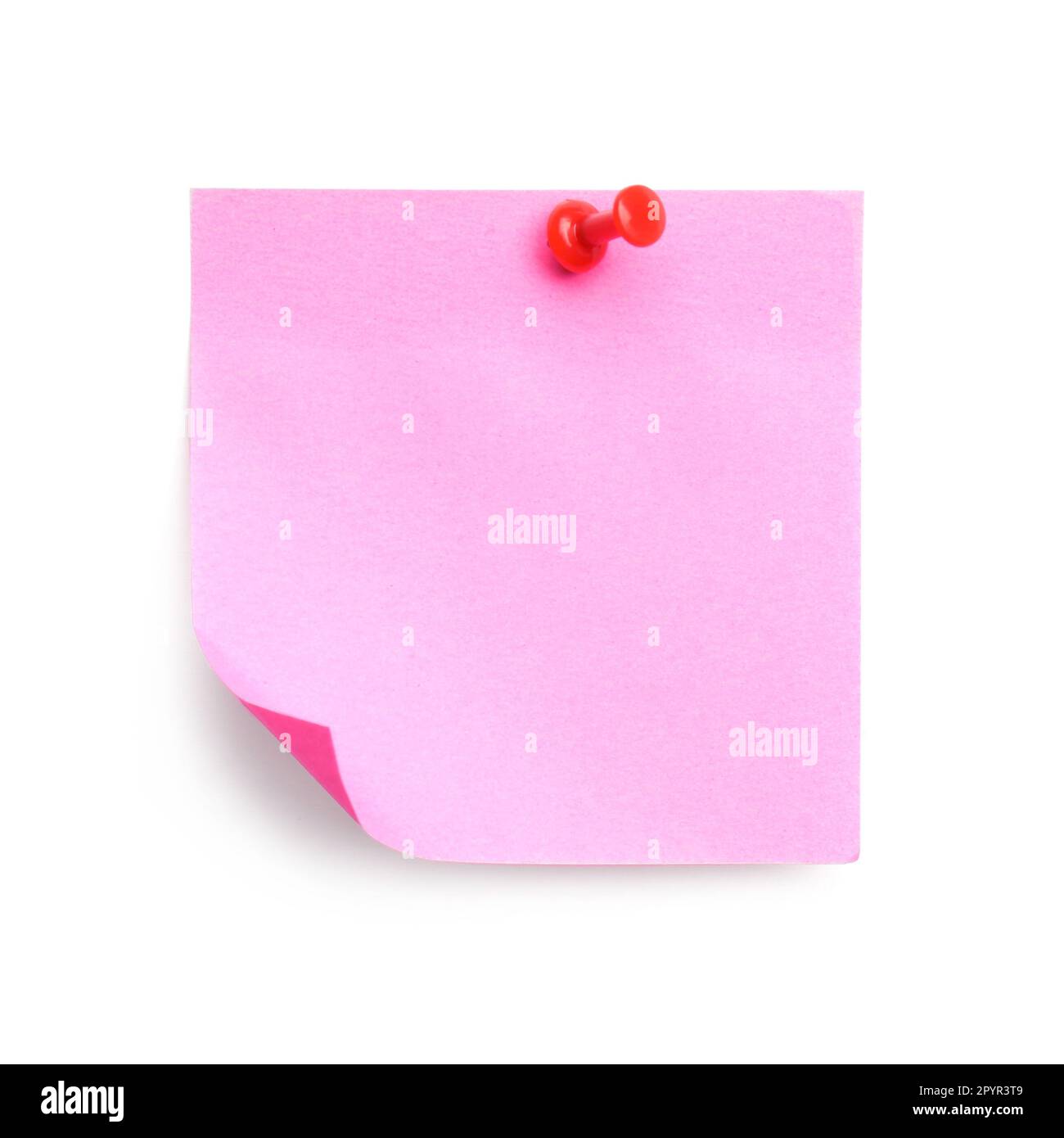 Blank pink note pinned on white background, top view Stock Photo - Alamy