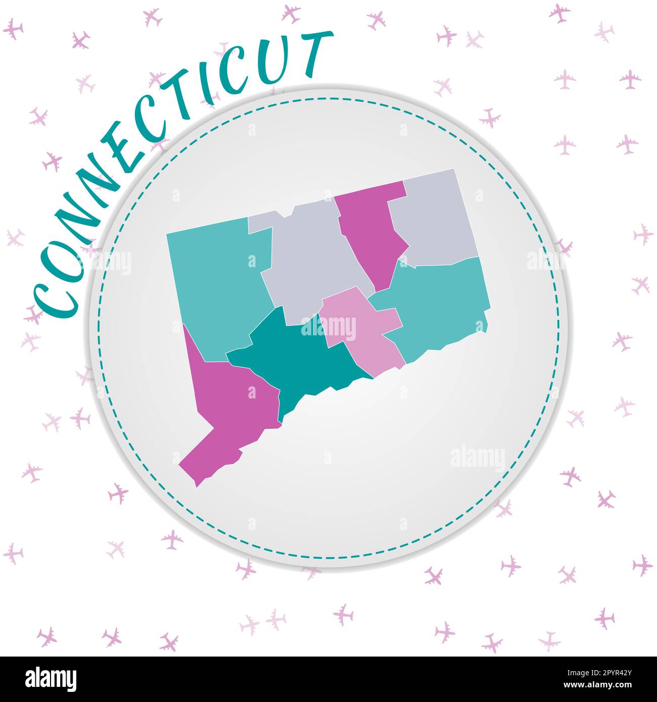 Connecticut map design. Map of the US state with regions in emerald ...