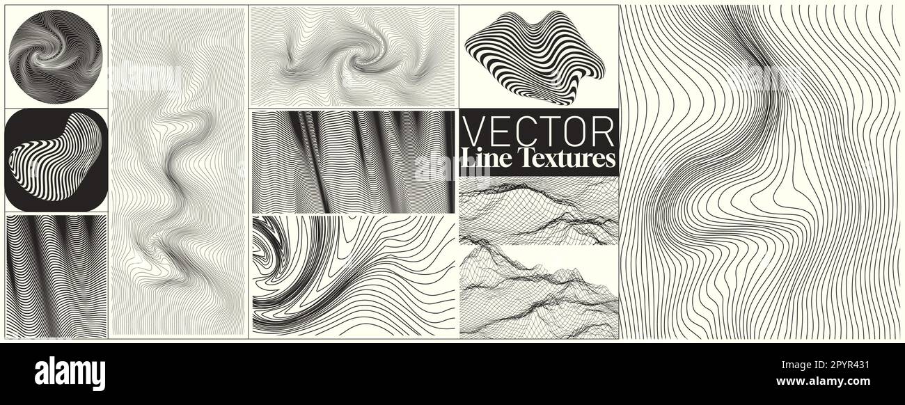 A collection of line art textures and pattern shapes. Vector ...