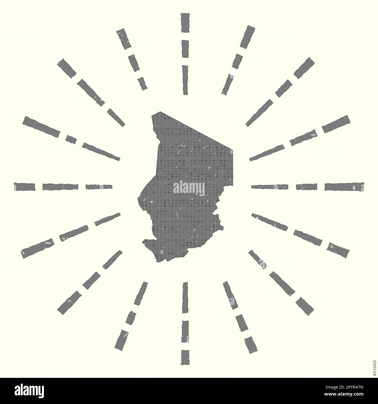 Chad Logo. Grunge sunburst poster with map of the country. Shape of ...
