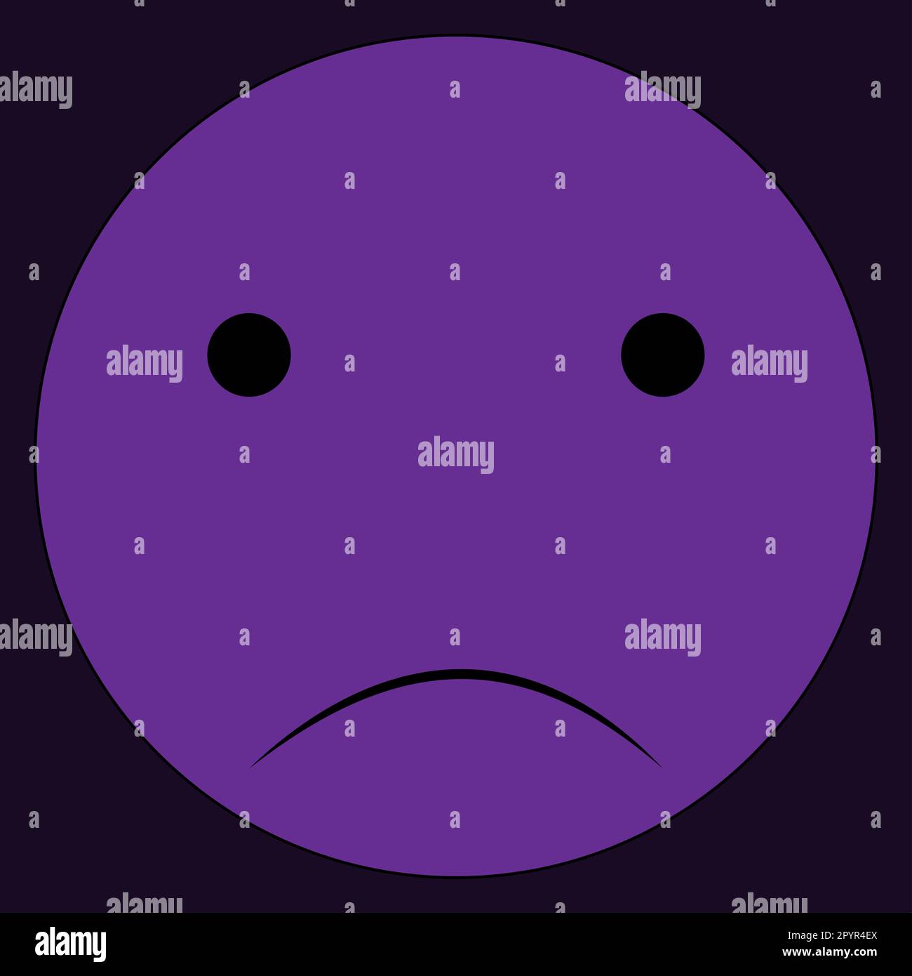 A simple sad face, black and purple face, circular face, sad expression ...
