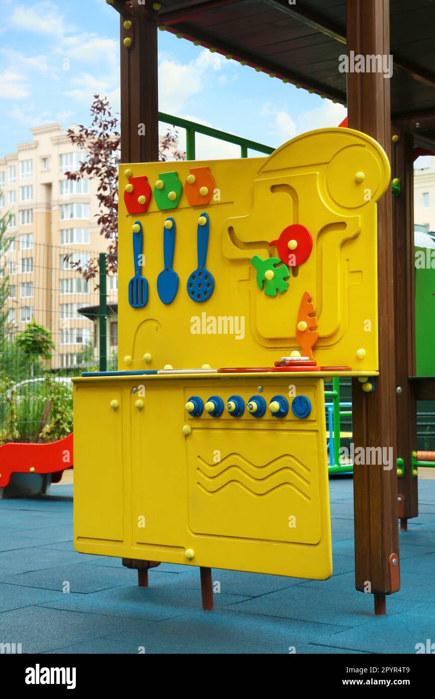 Colourful busy board on outdoor playground in residential area Stock ...