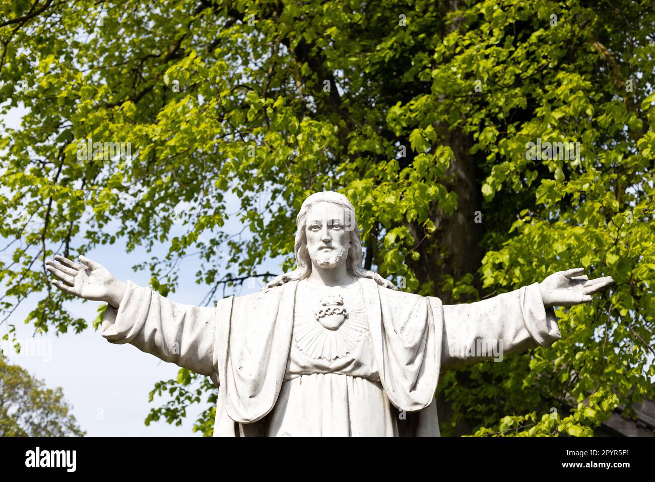 Sacred Heart of Jesus statue at Arbour Hill Cemetery in Dublin, Ireland ...