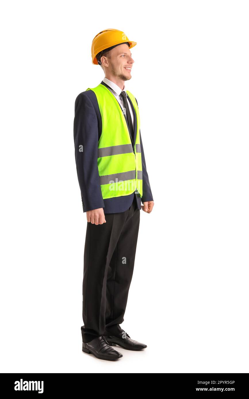 Male architect in vest on white background Stock Photo - Alamy