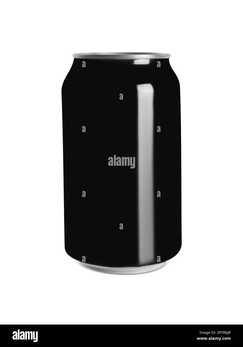 Black can with beverage isolated on white. Mockup for design Stock ...