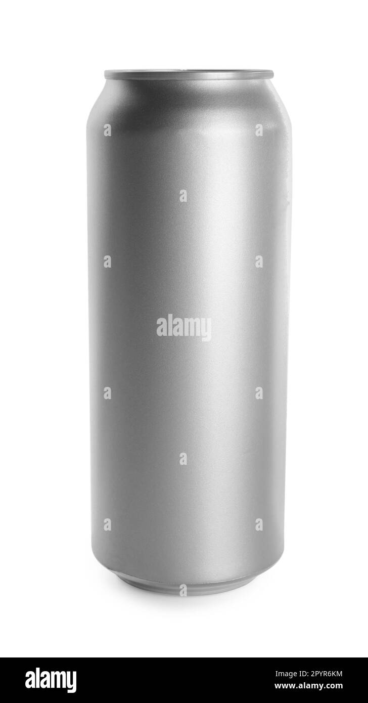 Silver can with beverage isolated on white. Mockup for design Stock ...
