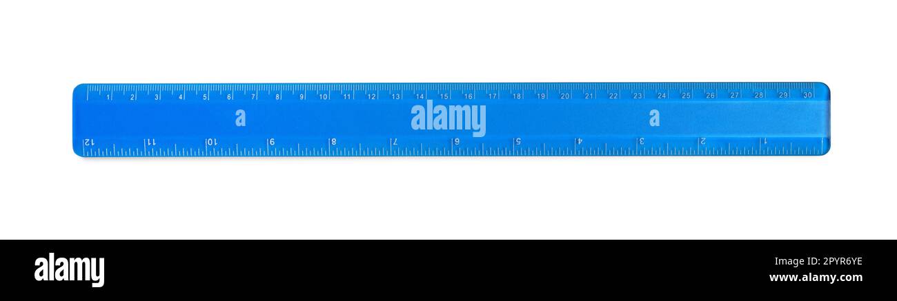 Light blue ruler isolated on white, top view Stock Photo - Alamy