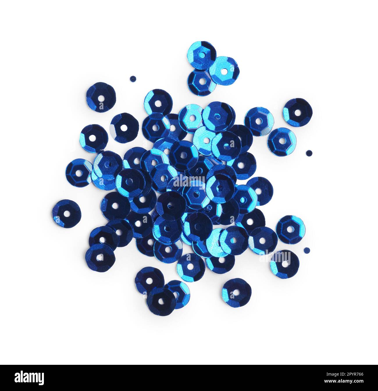Pile of dark blue sequins isolated on white, top view Stock Photo - Alamy