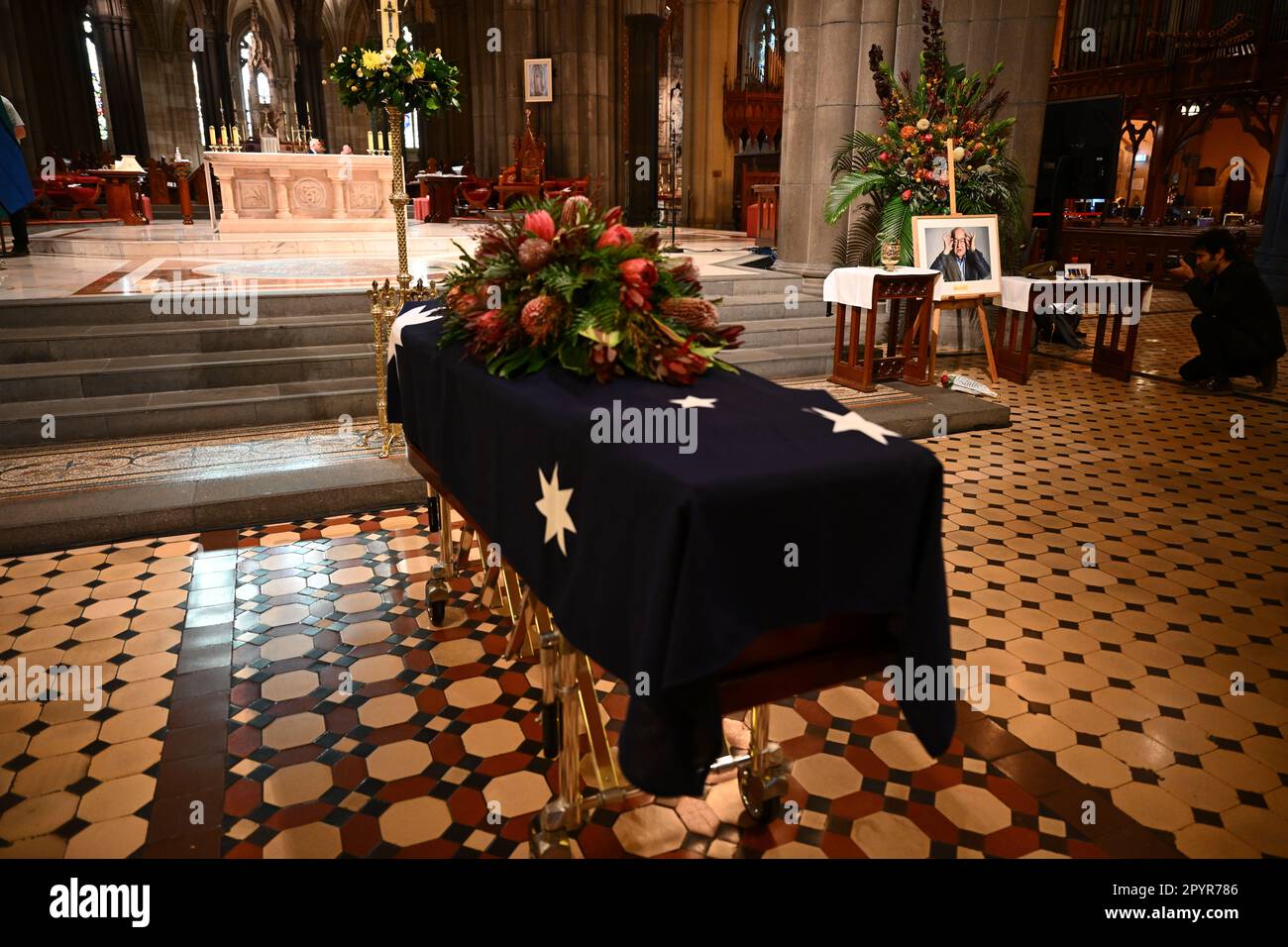The casket of Father Bob Maguire ahead of the State Funeral Service ...