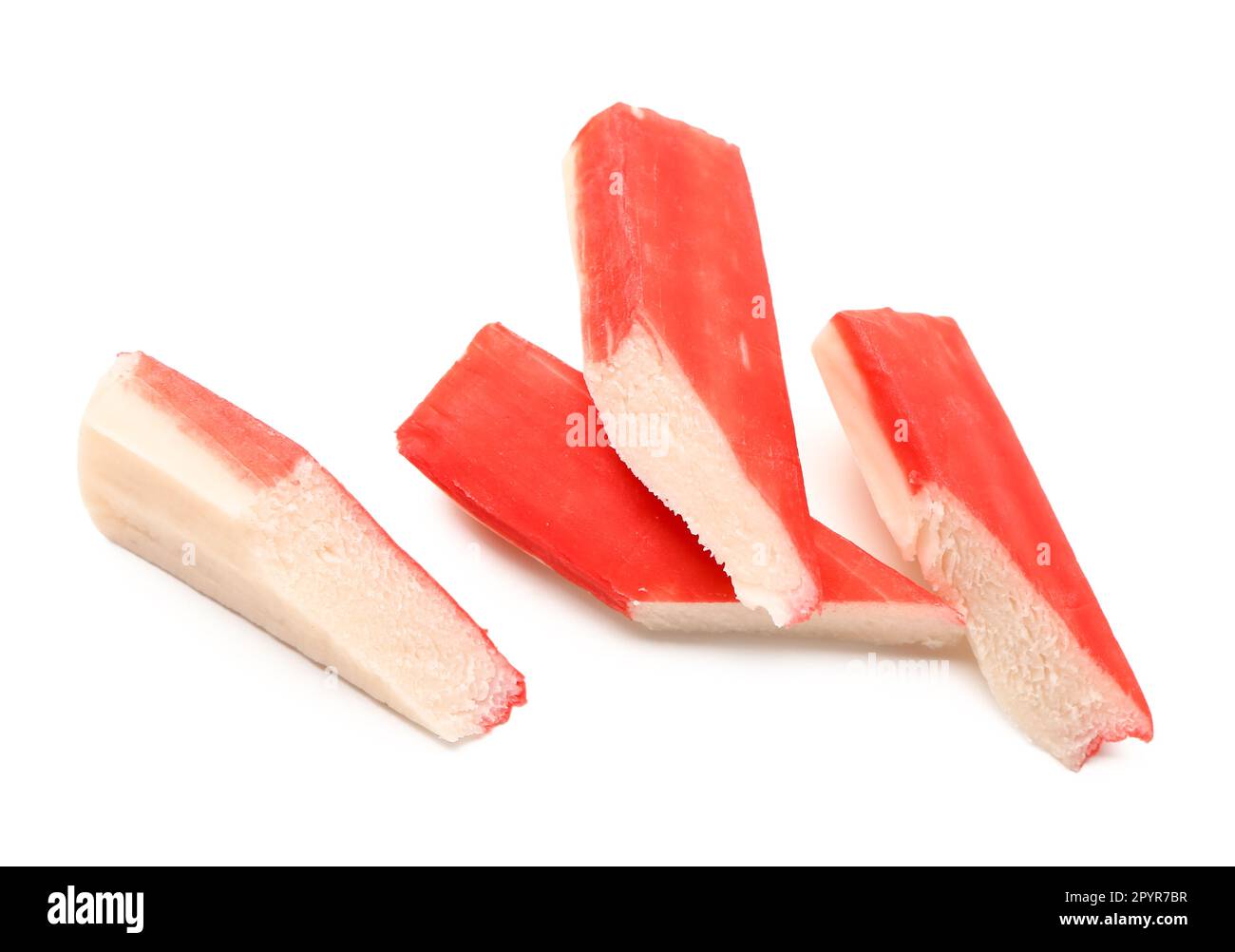 Tasty cut crab sticks isolated on white background Stock Photo - Alamy